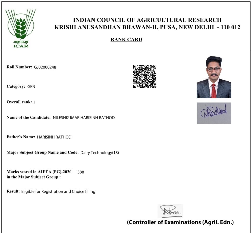 ICAR -PG 1st Rank Dairy Technology | Nilesh Kumar H. Rathod - AgriMoon